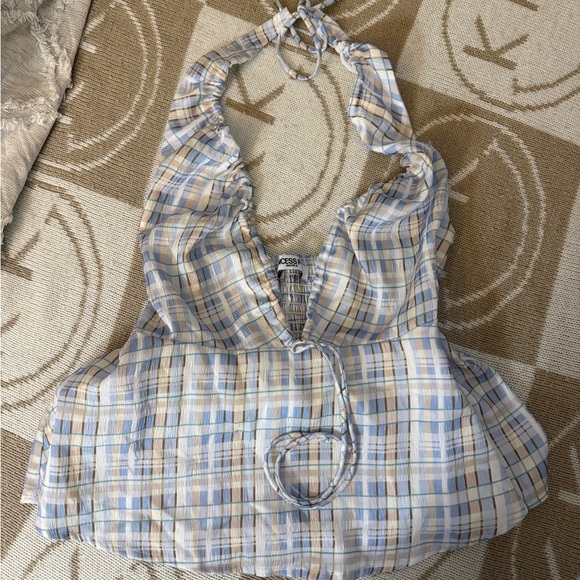 Princess Polly | Tops | Princess Polly Blue And White Plaid Halter Top ...